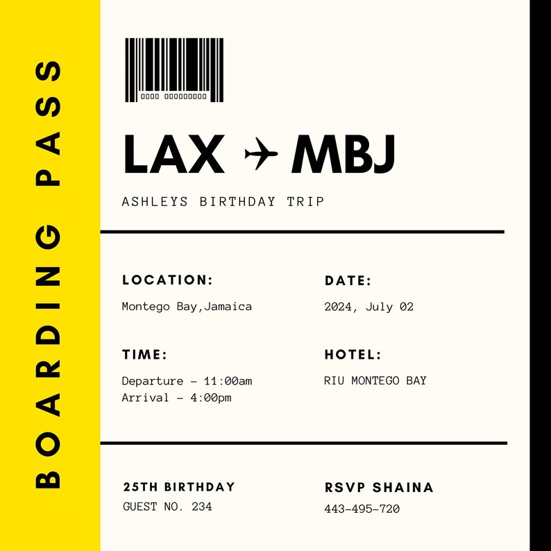 Boarding Pass Party Invitation Template - Etsy