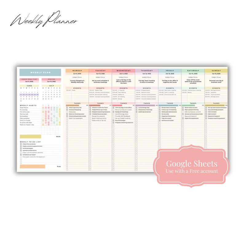 Google Sheets Weekly Planner | ADHD Weekly Planner Digital Weekly ...