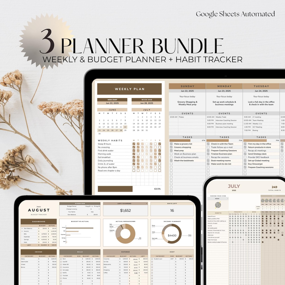 Neutral Digital Planner Bundle: Weekly, Budget & Habit Trackers (google ...