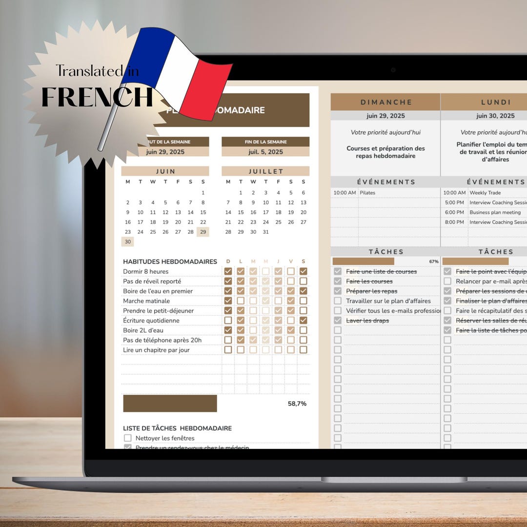 French Weekly Planner Google Sheets: ADHD Digital Organizer (PDF ...
