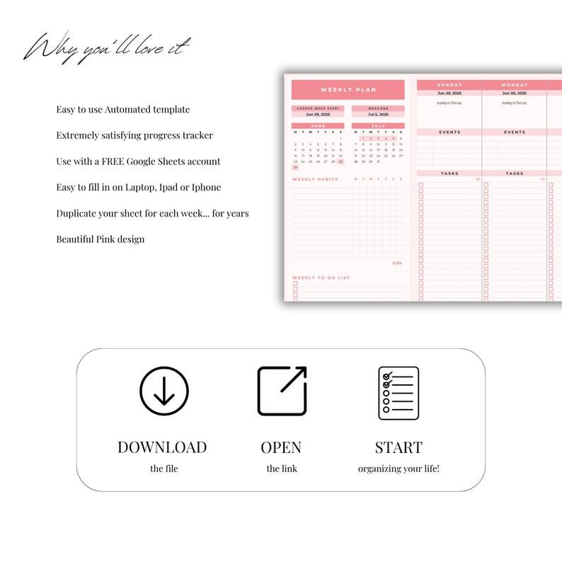 Weekly Planner Google Sheets Template: Pink Feminine Productivity, to ...
