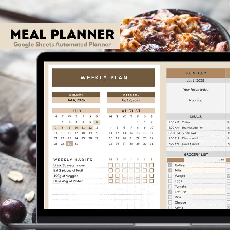 Meal and Workout Planner | Digital Fitness Tracker Google Sheets ...