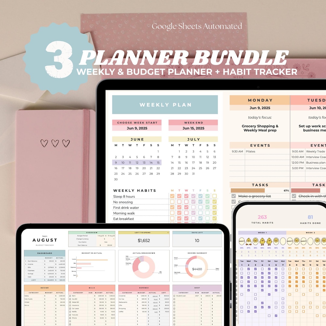 Digital Planner Bundle: Weekly, Budget & Habit Trackers (google Sheets ...