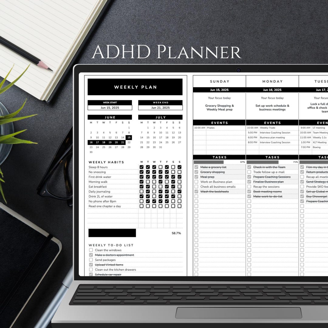 ADHD Weekly Planner Google Sheets | Productivity & Habit Tracker ...
