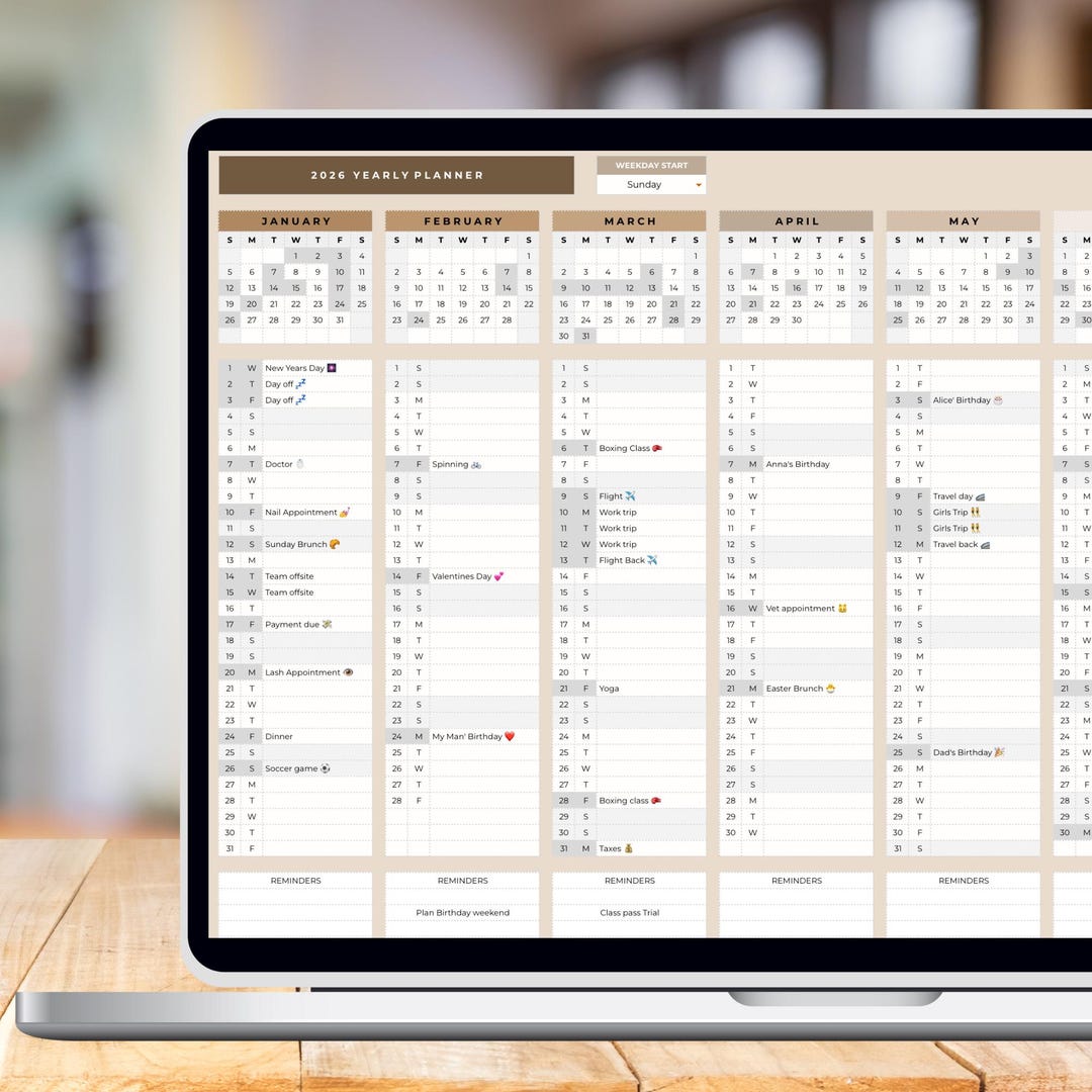 Digital Yearly Planner Calendar Spreadsheet | Google Sheets Monthly ...
