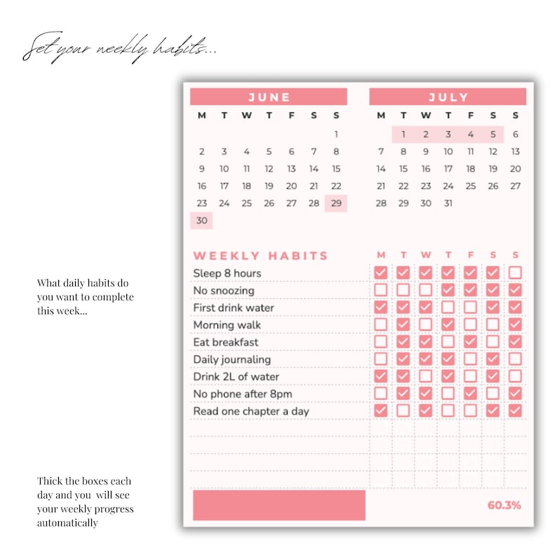 Weekly Planner Google Sheets Template: Pink Feminine Productivity, to ...