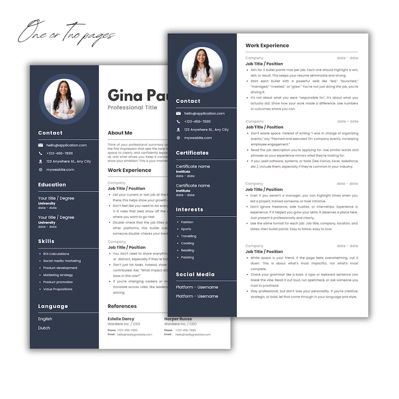 Navy Blue Resume Template: CV, Cover Letter, References (ats-friendly ...