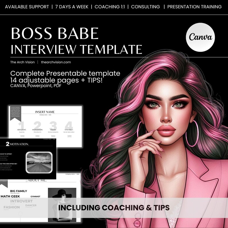 Interview Presentation Template for Boss Babes | Canva, Powerpoint & PDF Editable | Career Prep ...