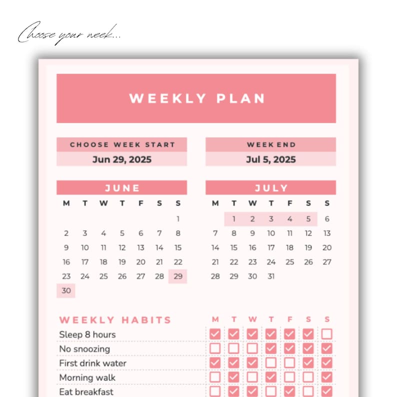 Weekly Planner Google Sheets Template: Pink Feminine Productivity, to ...