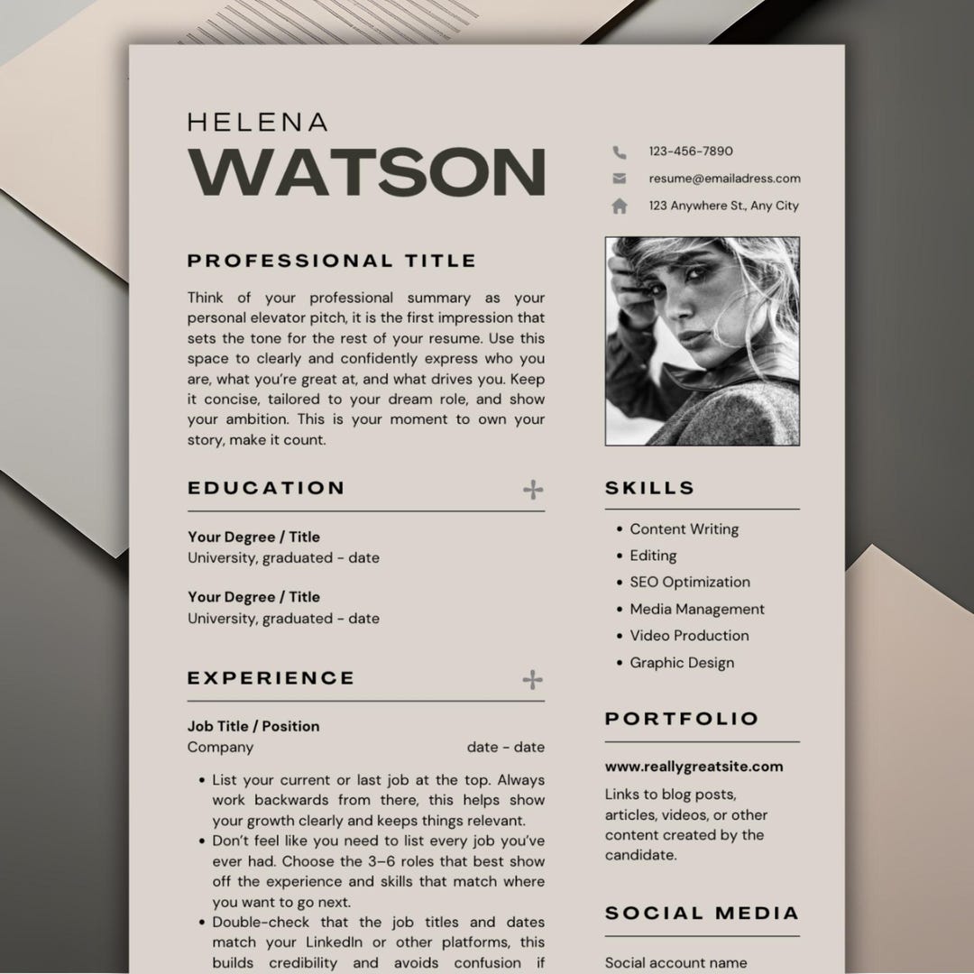 Resume Template for Women | Neutral Beige | Page CV Cover Letter | Ats ...