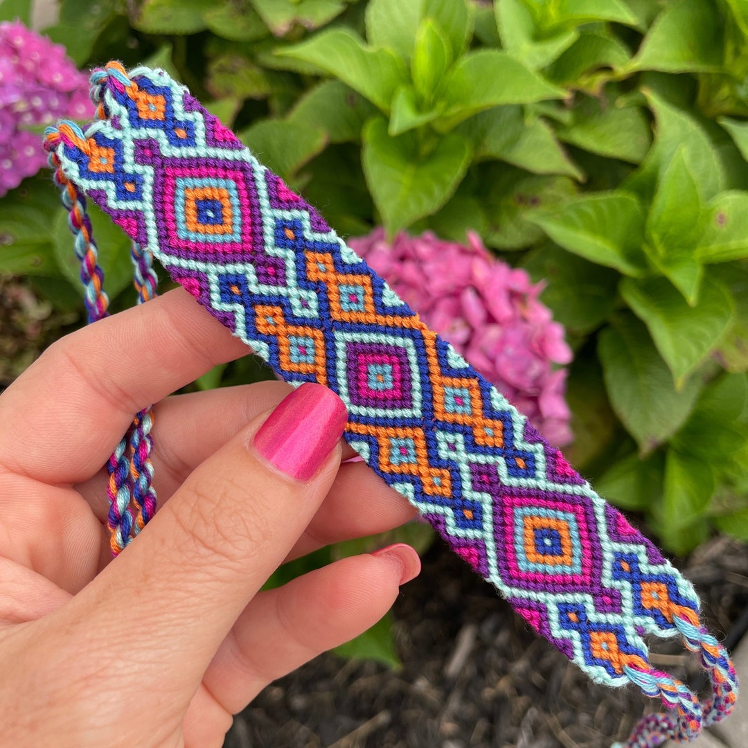 Friendship Bracelet in Bold Colors With Diamond and Flame Pattern - Etsy