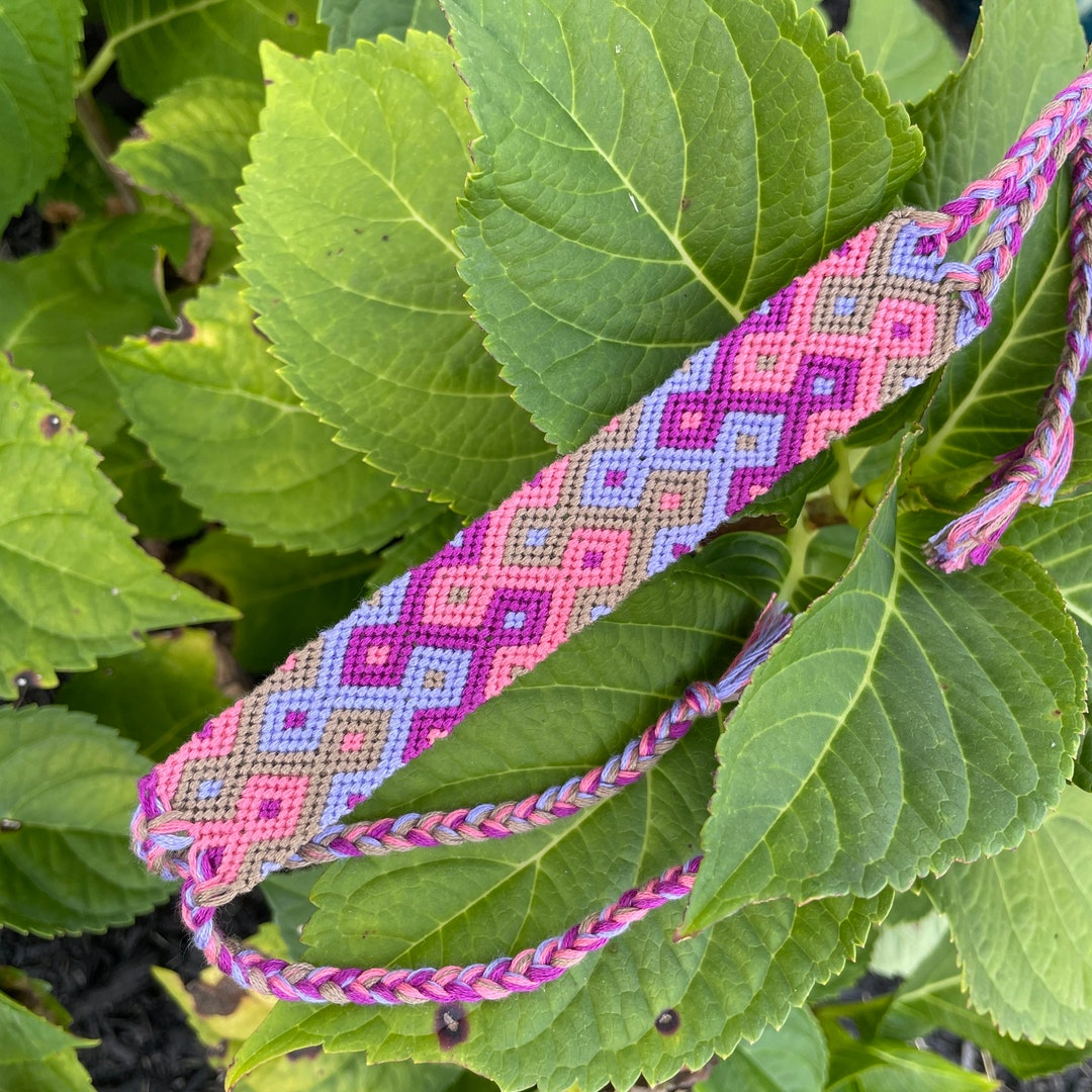 Wide Friendship Bracelet With Diamonds and Arrowheads in Pink, Purple ...