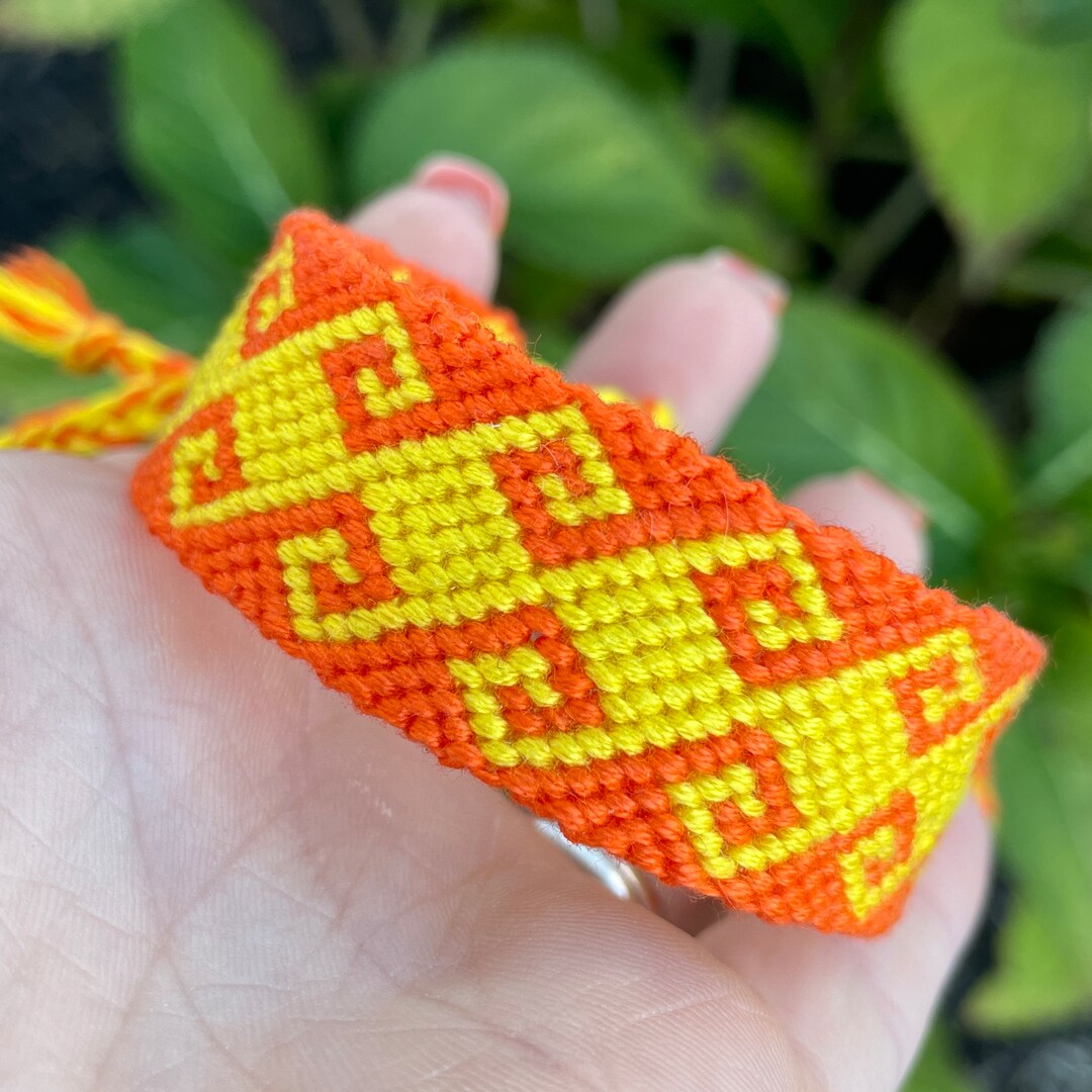 Friendship Bracelet in Greek Wave Pattern Yellow & Orange - Etsy
