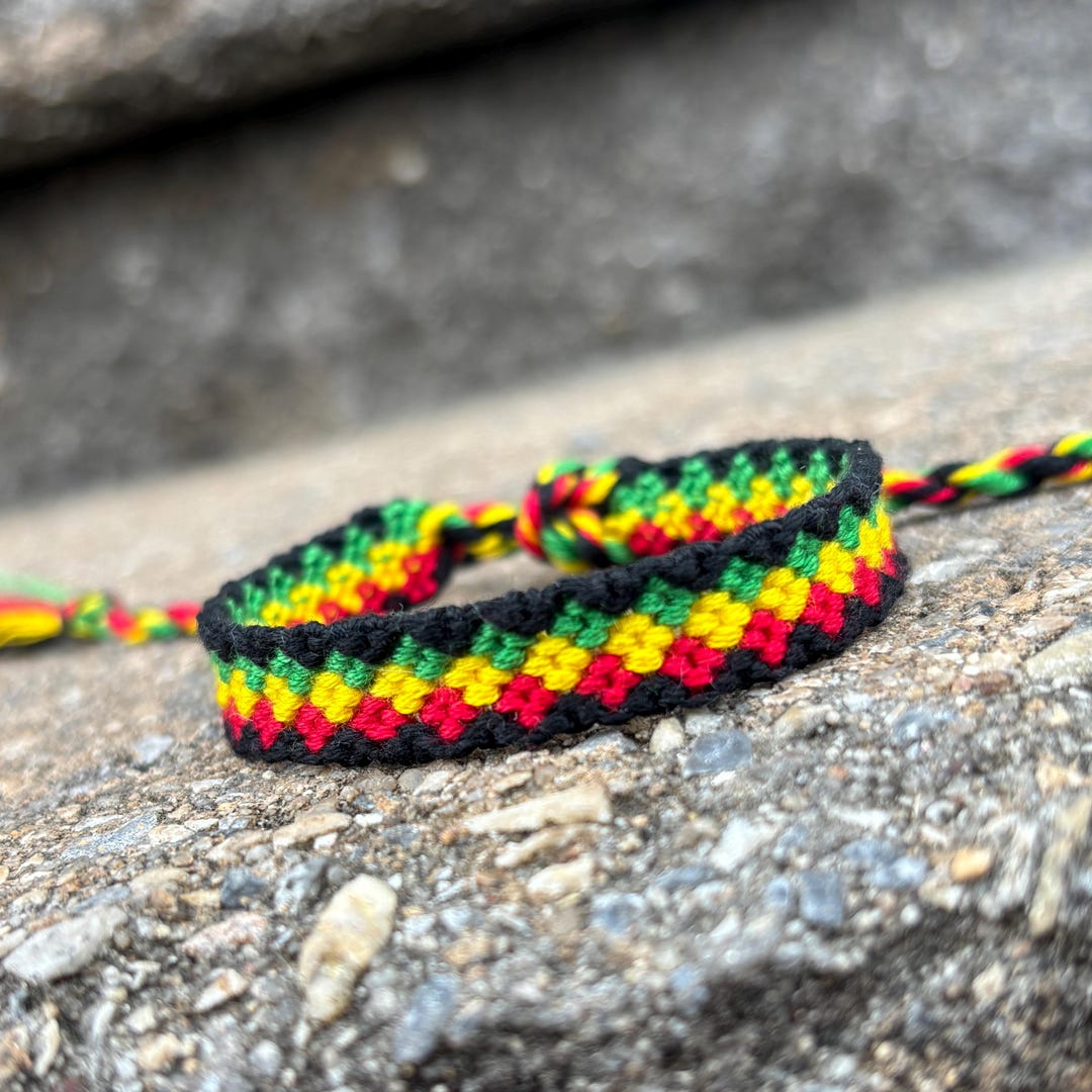 Friendship Bracelet With Tiny Squares in Rastafarian Colors of Black ...