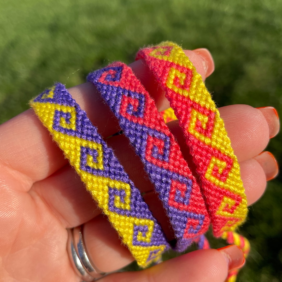 Set of 3 Greek Wave Friendship Bracelets in Purple, Pink, and Yellow - Etsy