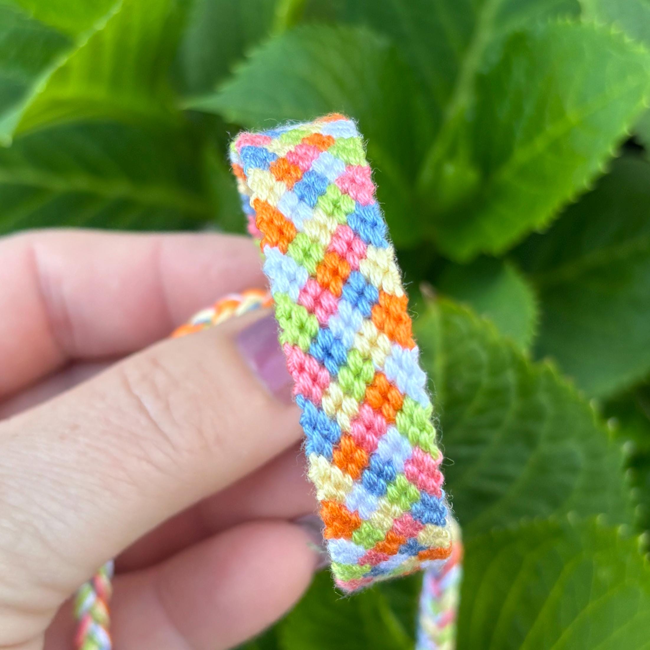 Friendship Bracelet With Pastel Interwoven/square Pattern - Etsy