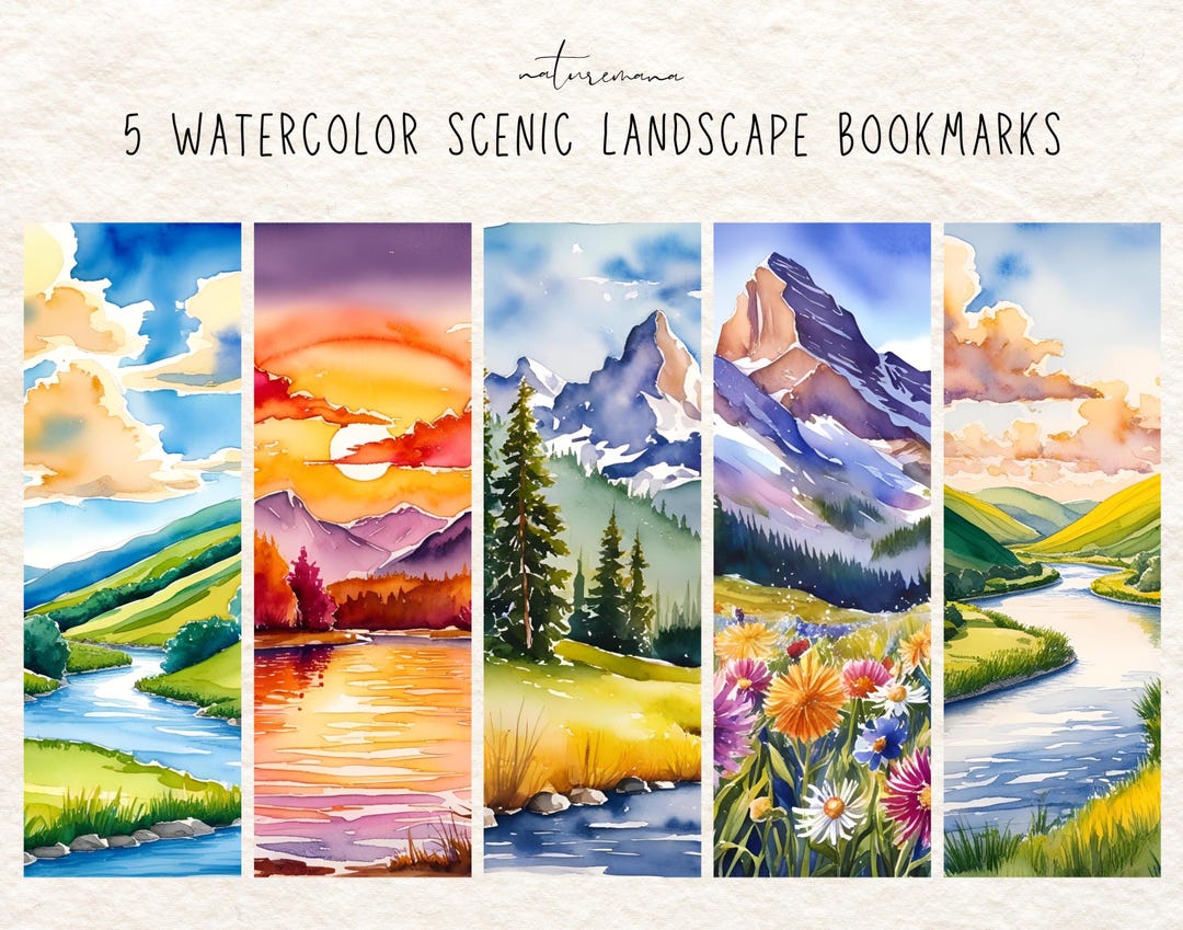 5 Watercolor Scenic Landscape Bookmarks - Digital Download - Etsy