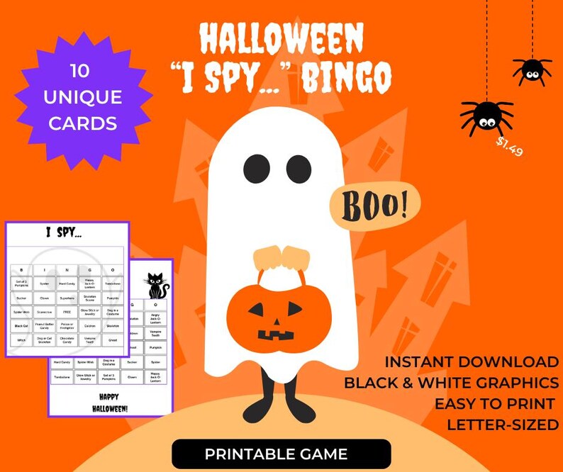 Halloween 'I Spy...' Printable Bingo Cards - Black and White - Etsy