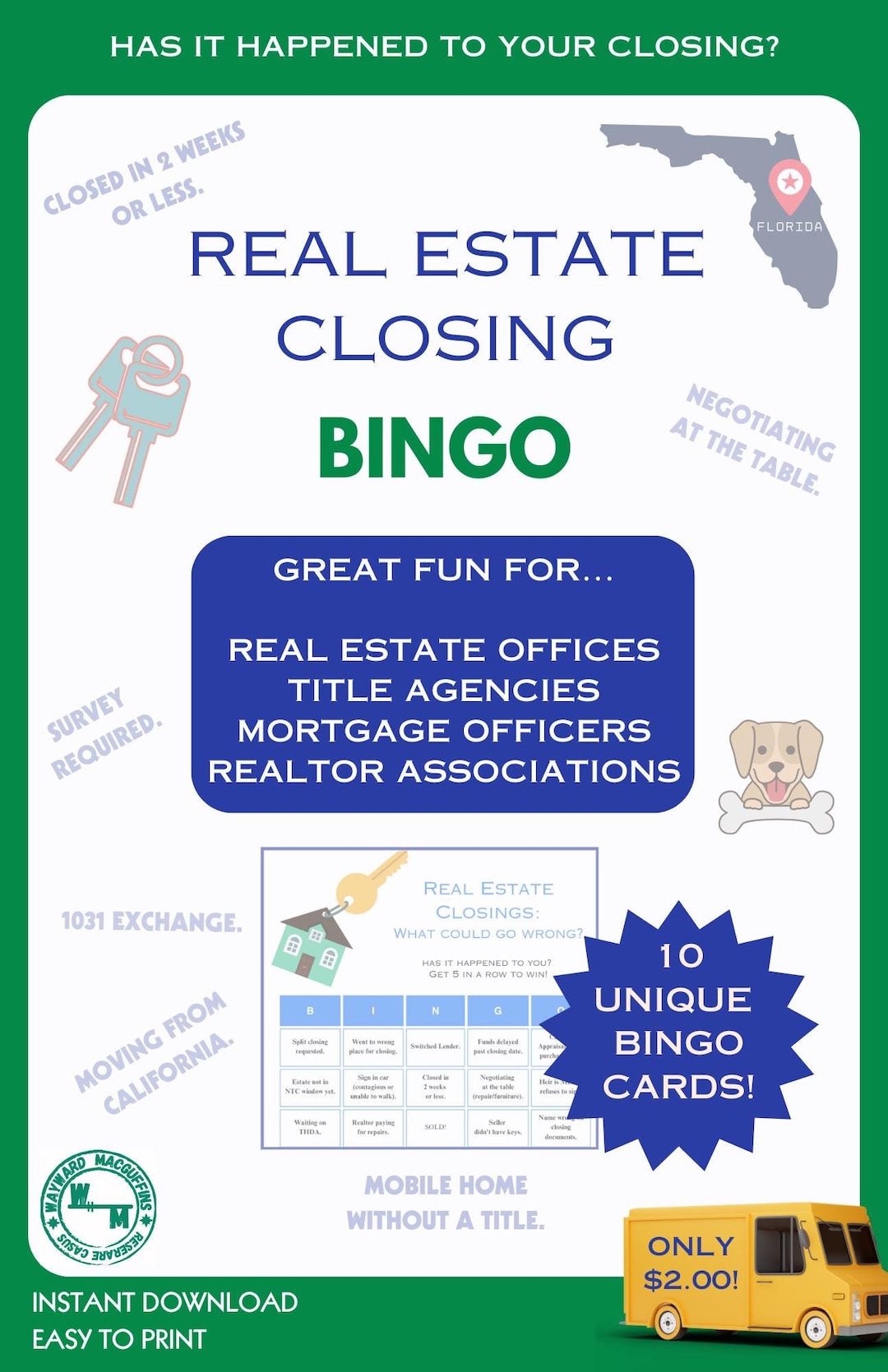 Real Estate Closings "has It Happened to Your Closing?" Printable Bingo ...