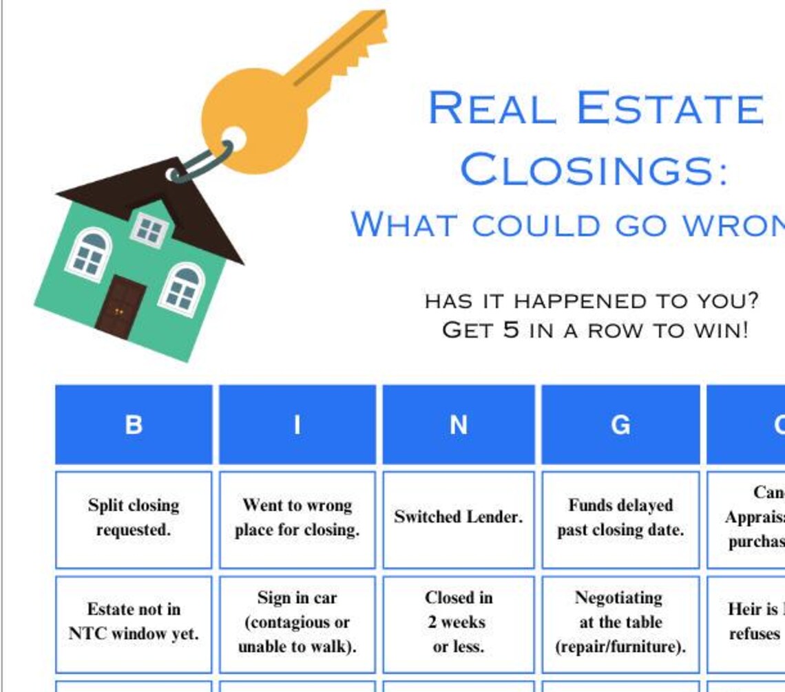 Real Estate Closings "has It Happened to Your Closing?" Printable Bingo ...