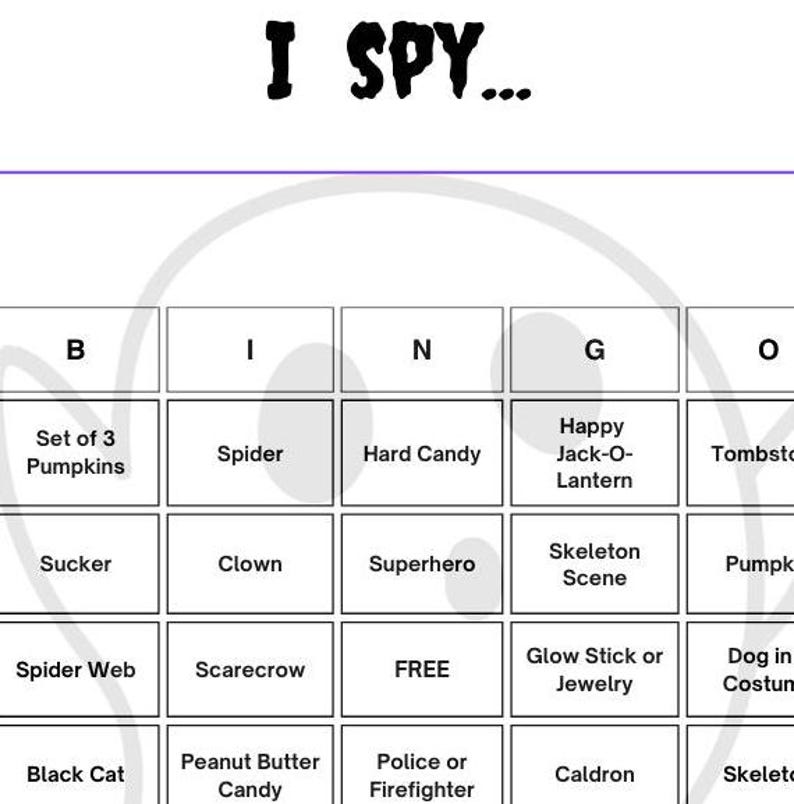 Halloween 'I Spy...' Printable Bingo Cards - Black and White - Etsy