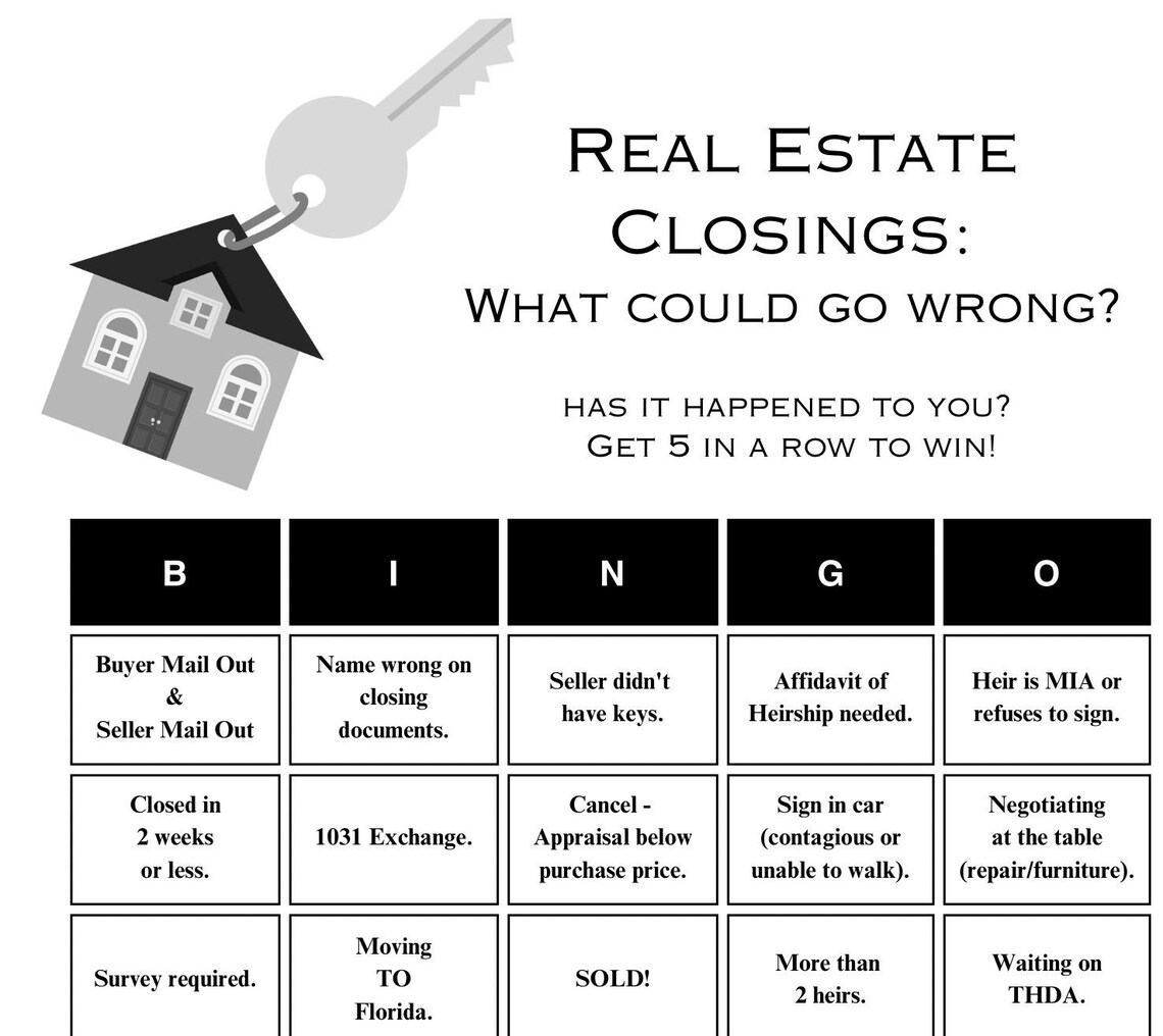 Real Estate Closings "has It Happened to Your Closing?" Printable Bingo ...