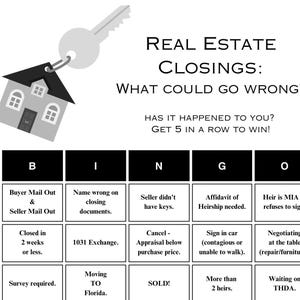 Real Estate Closings "has It Happened to Your Closing?" Printable Bingo ...