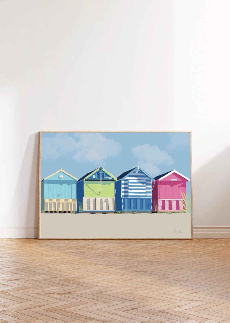Four Beach Huts, Beach Huts Print - Coastal Wall Art, Seaside Print ...