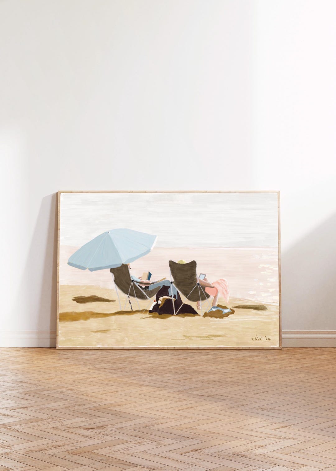 Two Readers in the Sun Coastal Wall Art, Seaside Print, Beach Art ...