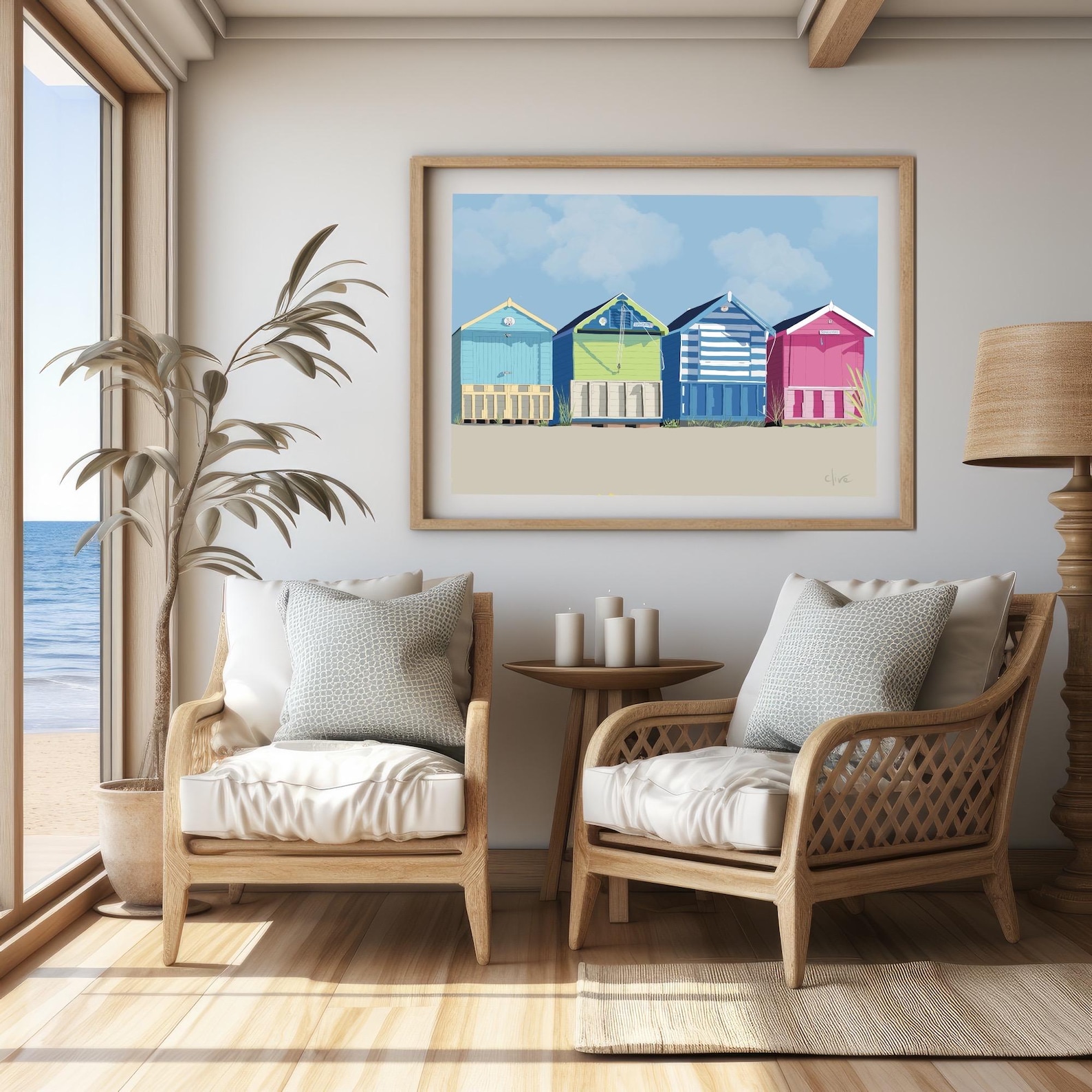 Four Beach Huts, Beach Huts Print - Coastal Wall Art, Seaside Print ...