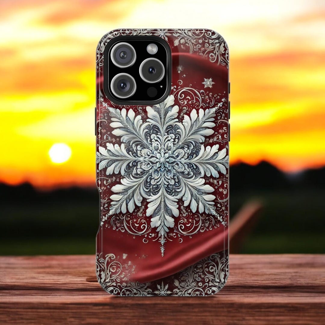 Elegant Snowflake Phone Case - Red Winter Christmas Design, Unique ...