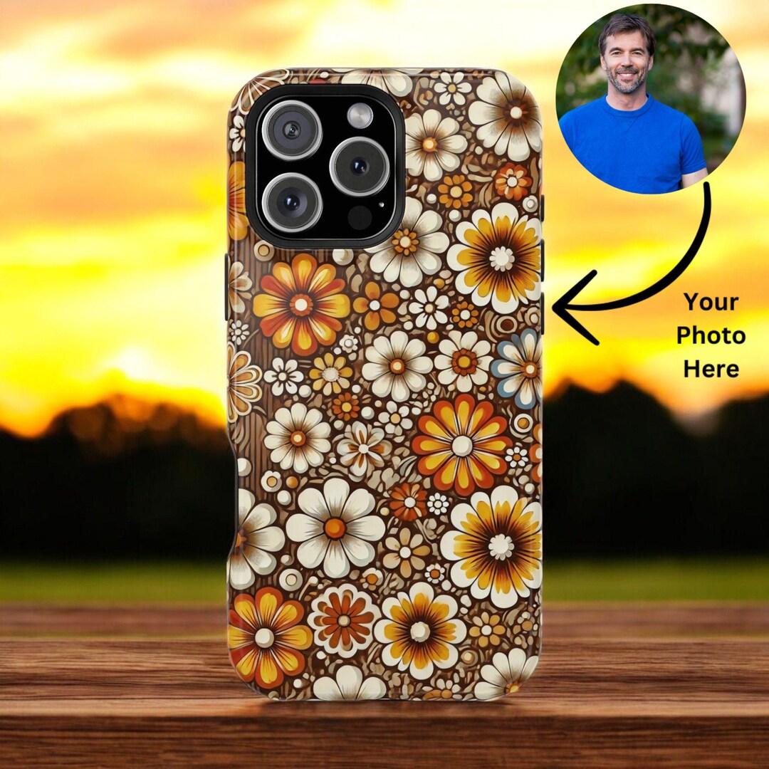 Retro Floral Brown and Orange Pattern Phone Case Flower Printed Cover ...