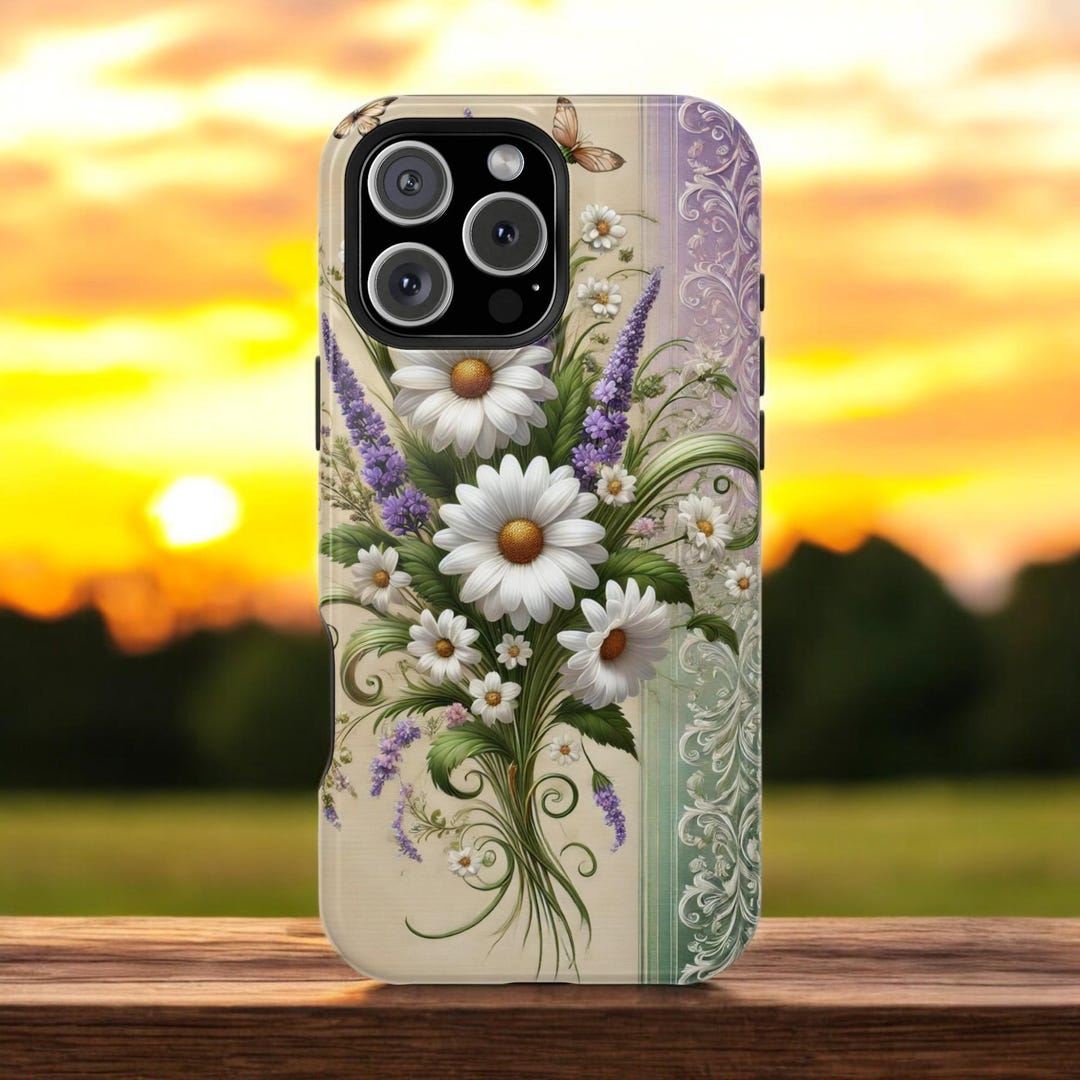 Vintage Daisy and Lavender Floral Phone Case – Elegant Nature-inspired ...