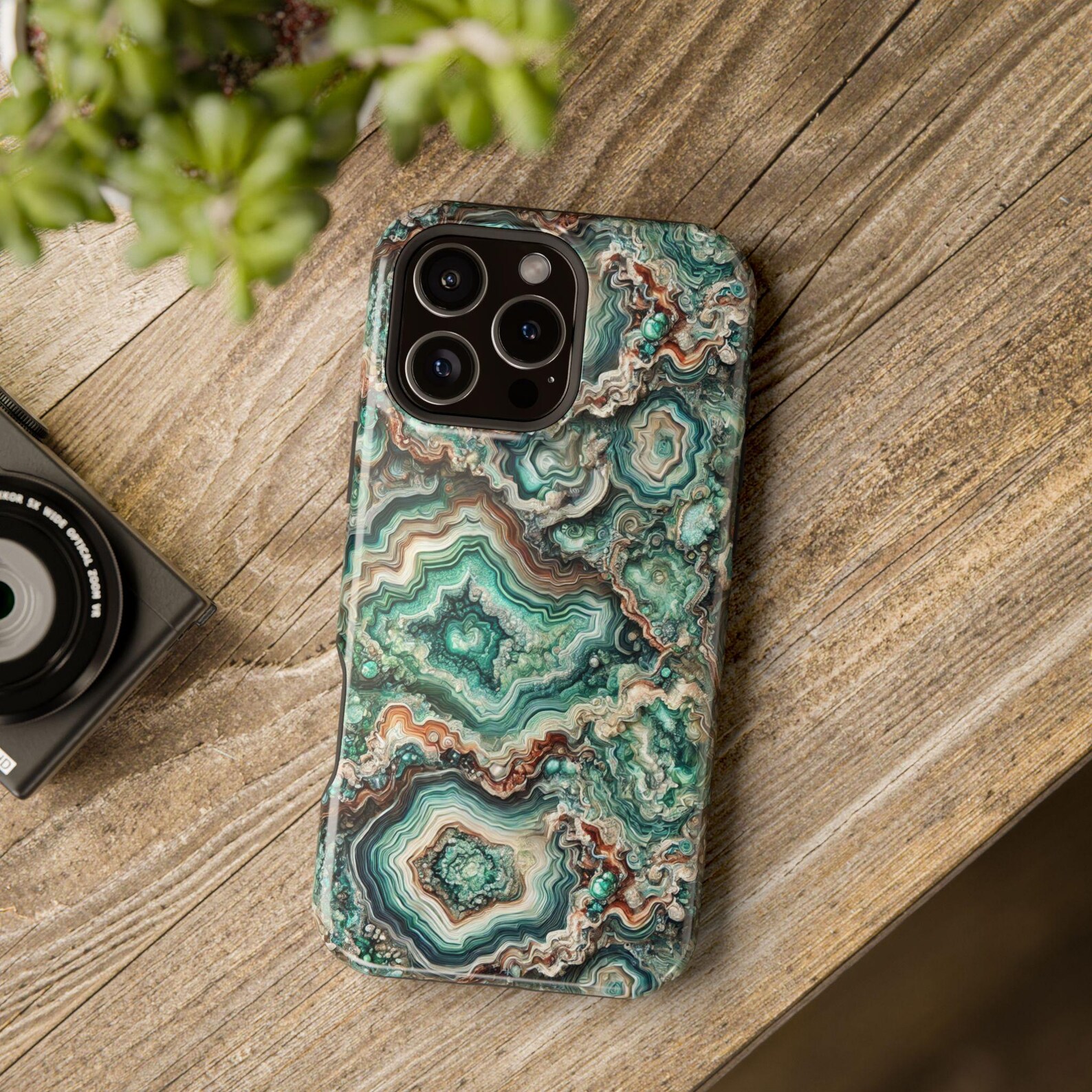 Agate Geode iPhone Case Unique Green Marble Stone Pattern Cover, iPhone ...