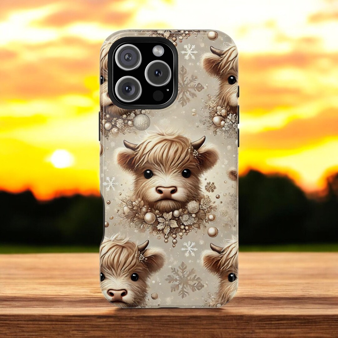 Highland Cow iPhone Case - Cute Winter Snowflake Design Phone Cover ...