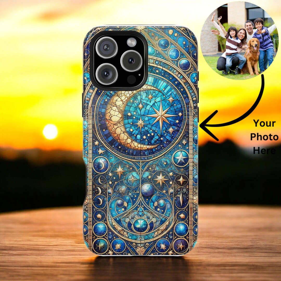 Celestial Stained Glass Moon and Stars Phone Case - Cosmic Elegance ...