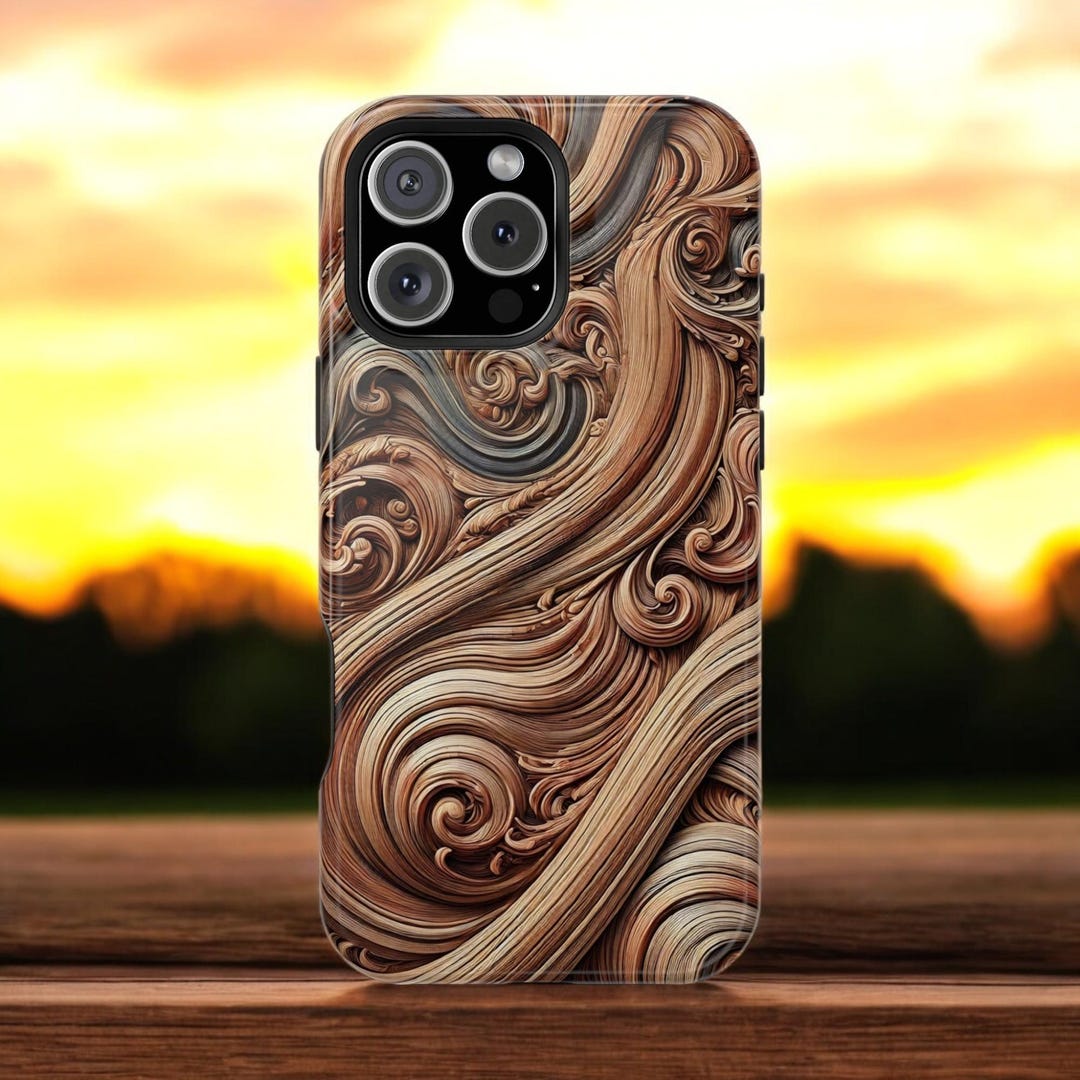 Woodgrain Swirl Phone Case - Unique 3D Wooden Texture Design for iPhone ...