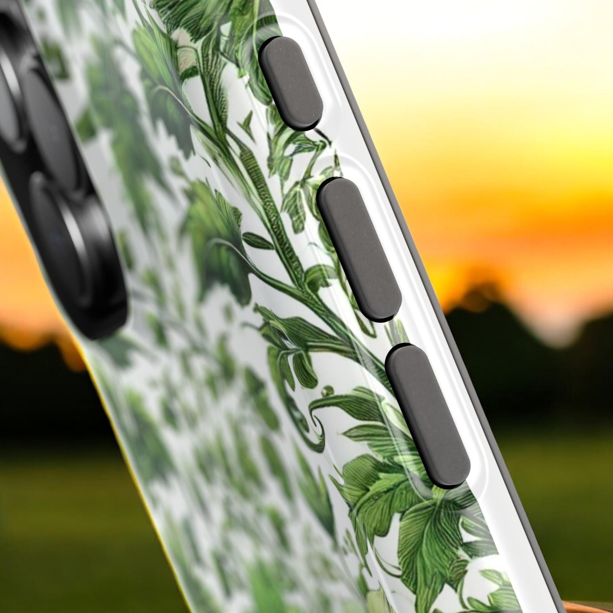 Green Botanical Pattern Phone Case - Elegant Nature-inspired Floral ...