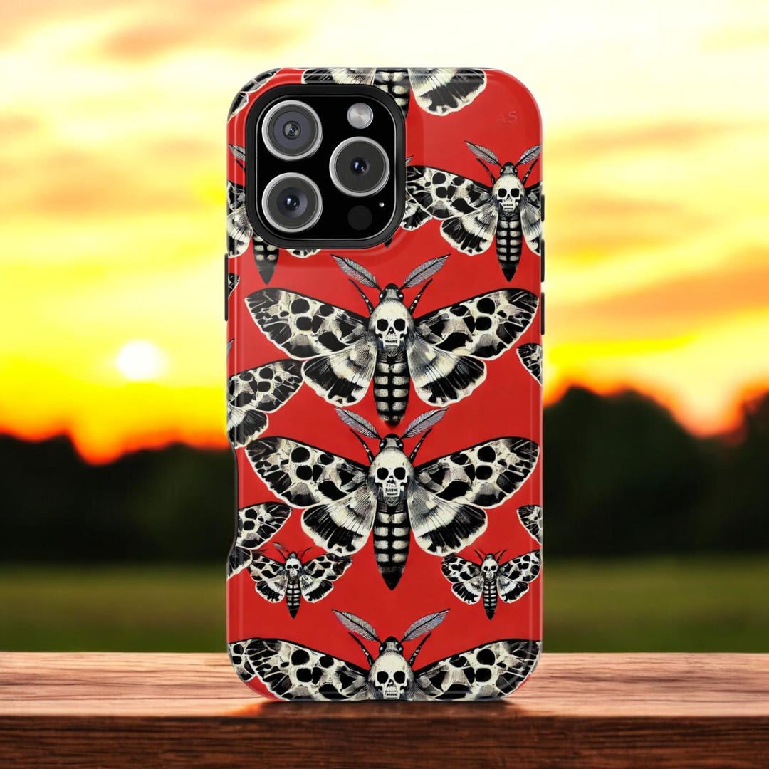 Death Moth Phone Case Gothic Red and Skull Insect Design for Unique ...