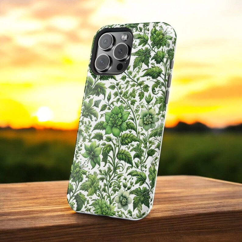 Green Botanical Pattern Phone Case - Elegant Nature-inspired Floral ...