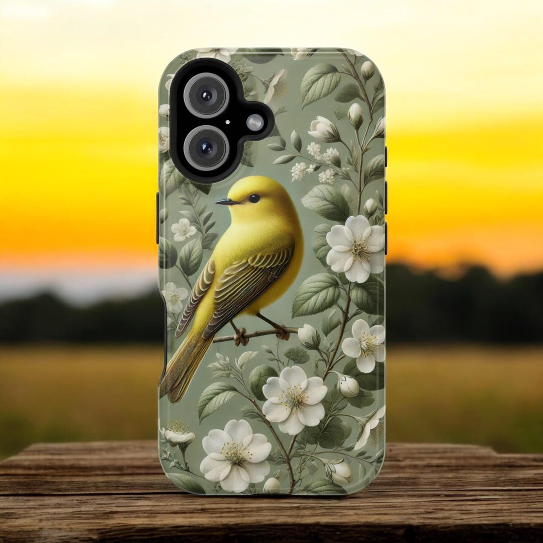 Yellow Bird and White Blossoms Phone Case - Nature-inspired Elegant ...