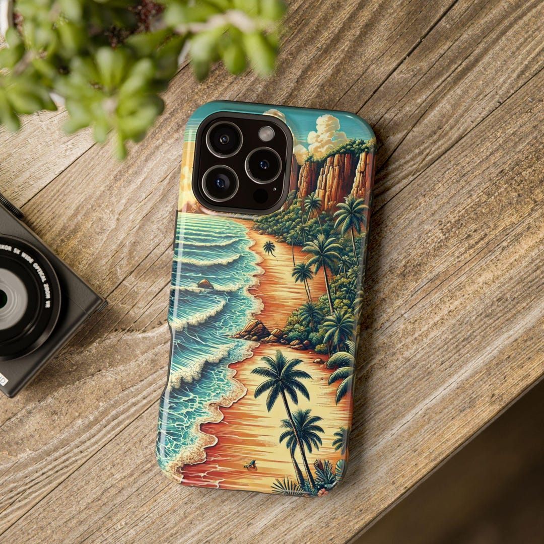 Tropical Beach Phone Case, Ocean Wave iPhone Cover, Tree Phone Case ...