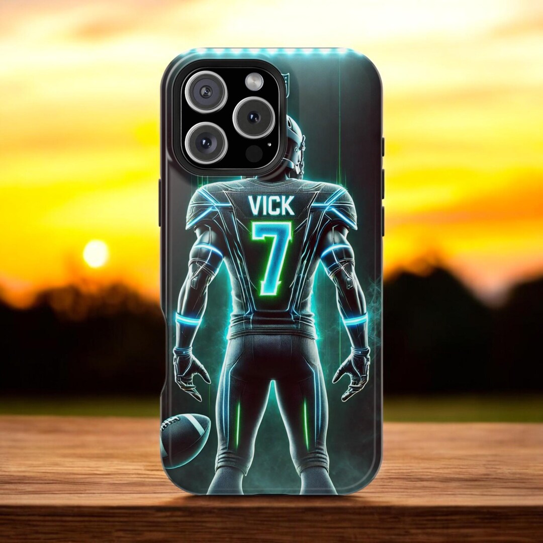 Neon Glow Football Player Phone Case Futuristic Sports Design With Vick ...