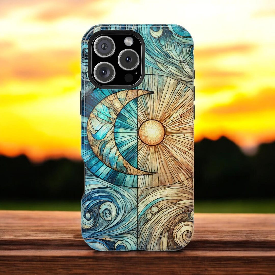 Celestial Sun and Moon Phone Case – Stained Glass Cosmic Design, iPhone ...