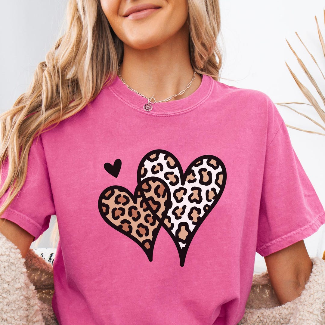 Leopard Print Double Hearts Comfort Colors T-shirt, Valentine T-shirt ...