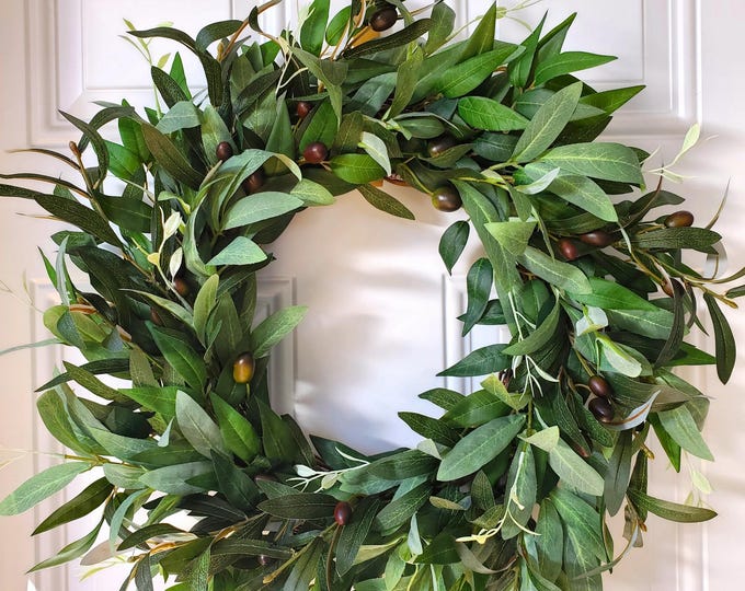 Year Round Olive Wreath, Olive Leaves Branch Wreath for Front Door ...