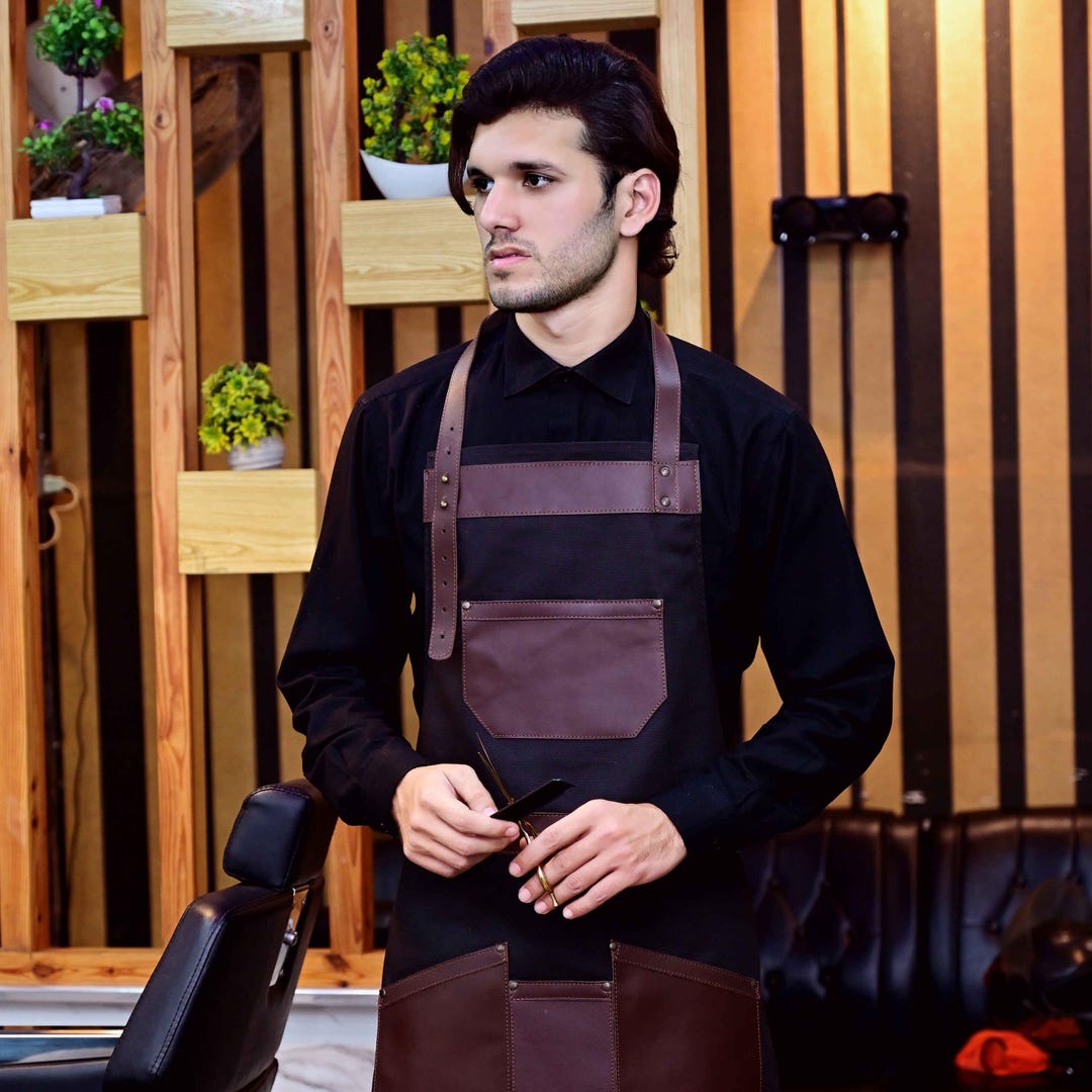 Personalized Full Grain Leather & Green Canvas Apron: Butcher, Cook ...