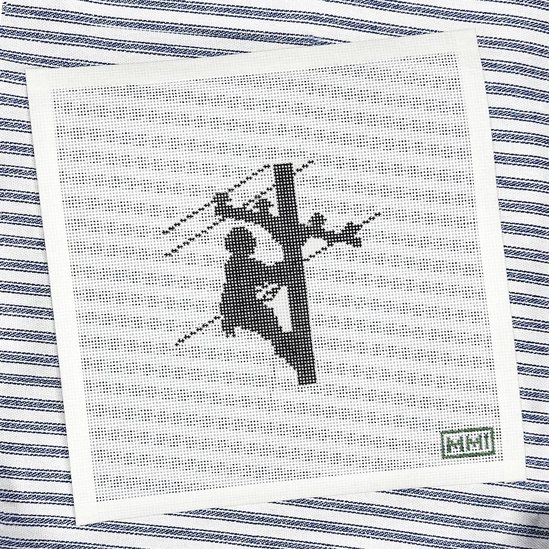 Lineman Electrical Silhouette Hand Painted Needlepoint Canvas - 18 Mesh ...