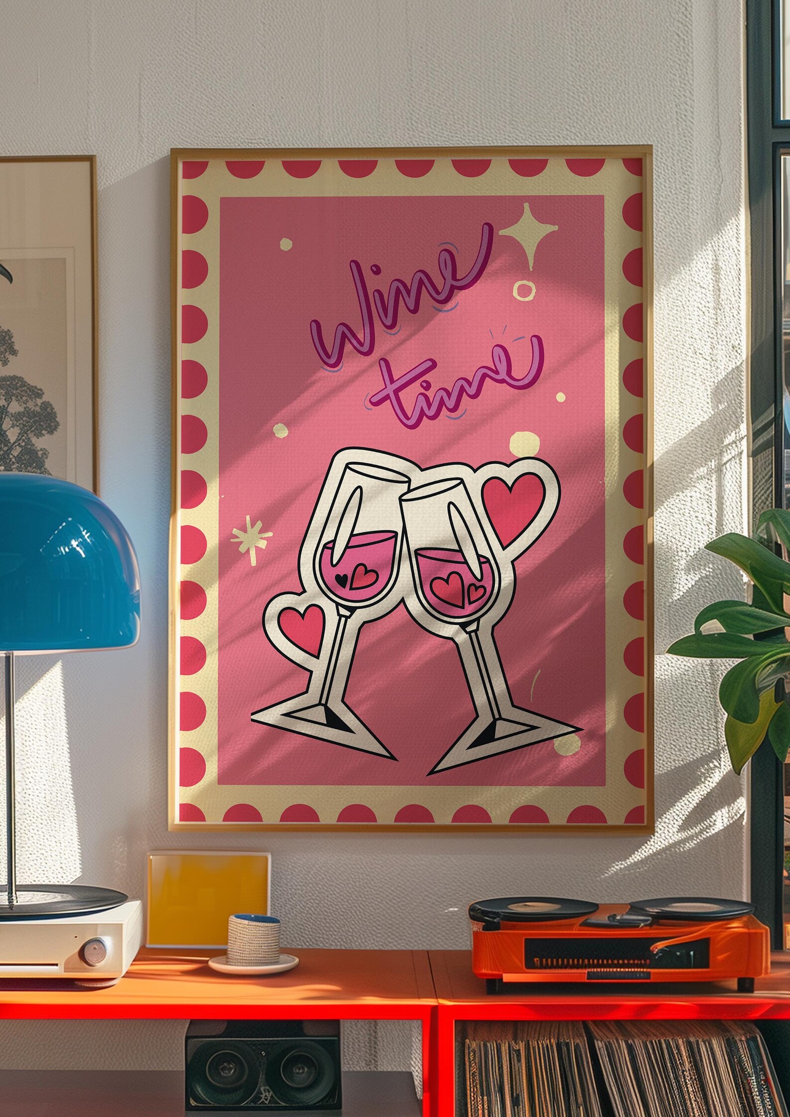Retro Wine Poster, Wine Time Art Print – Pink Wine Decor, Retro Pop Art ...
