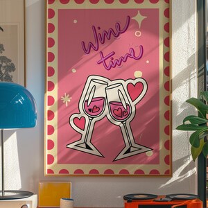 Retro Wine Poster, Wine Time Art Print – Pink Wine Decor, Retro Pop Art ...
